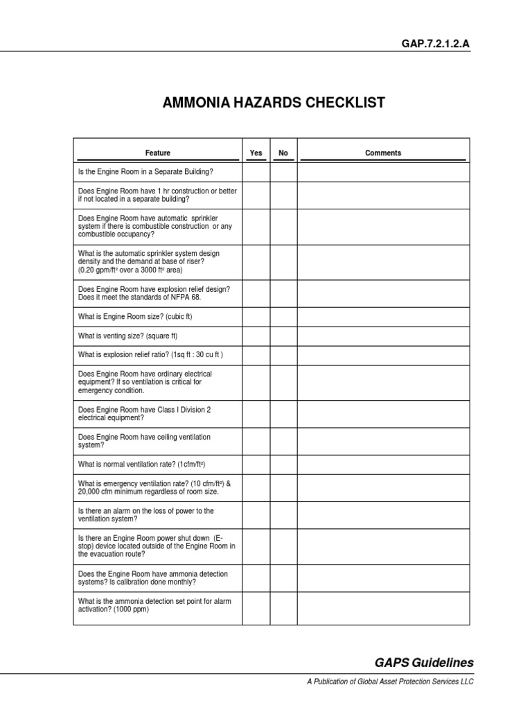 Ammonia Hazards Checklist: GAP.7.2.1.2.A | PDF | Ventilation ...