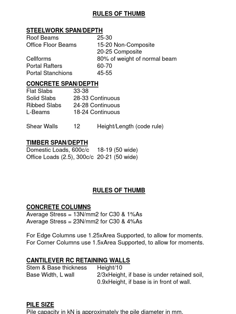 Rules of Thumb - Structural Design PDF | PDF | Beam (Structure) | Deep ...