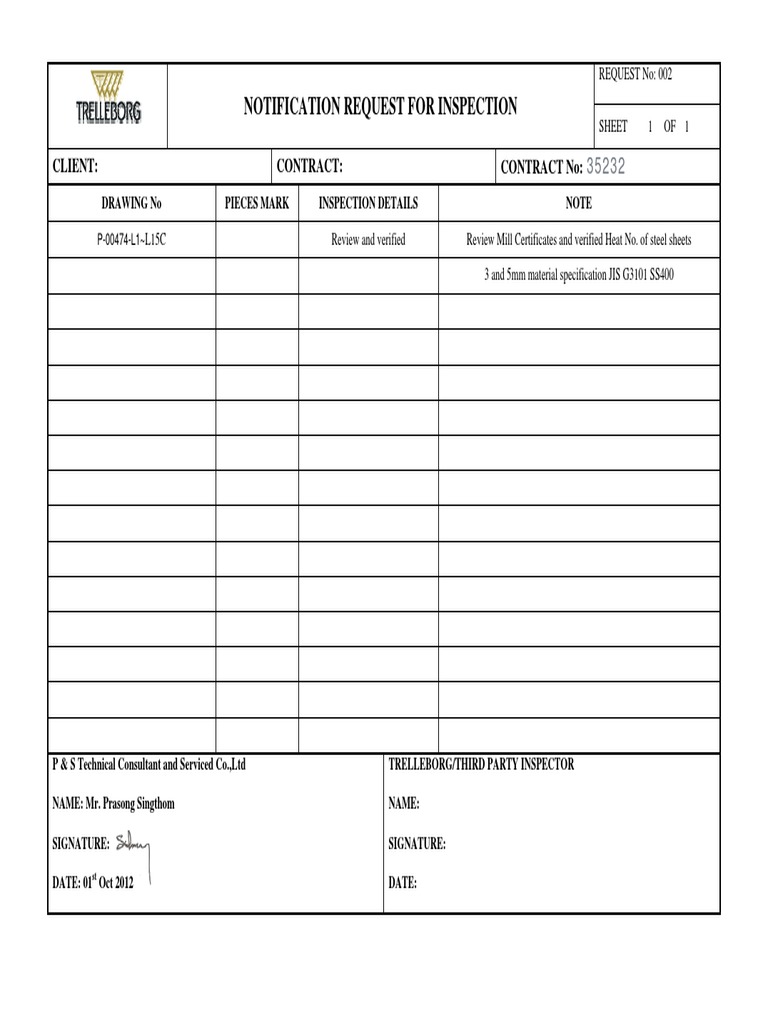 Notification For Inspection 002 | PDF