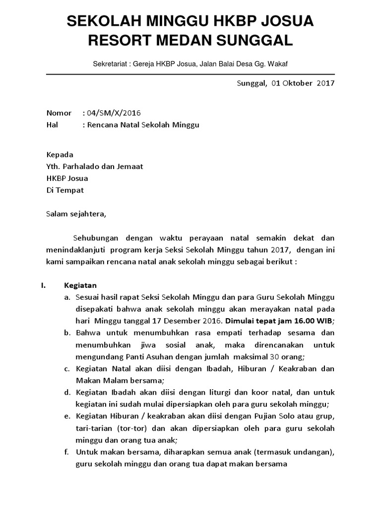 Contoh Proposal Natal Sekolah Minggu HKBP Josua | PDF