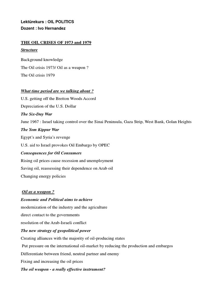 THE OIL CRISES OF 1973 and 1979: Tructure | PDF | 1973 Oil Crisis ...