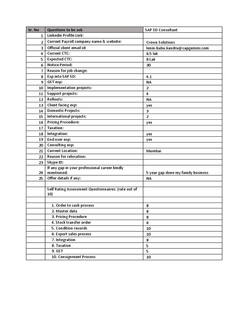 SAP SD Questionnaire | PDF