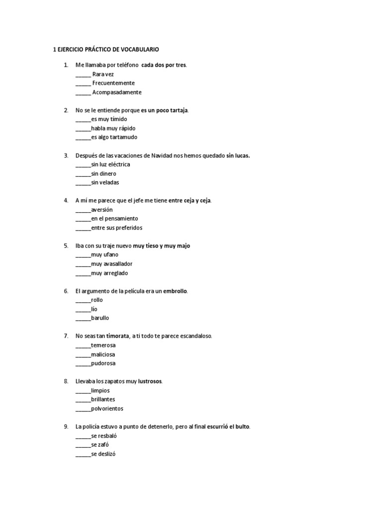 1 Ejercicio Práctico de Vocabulario | PDF