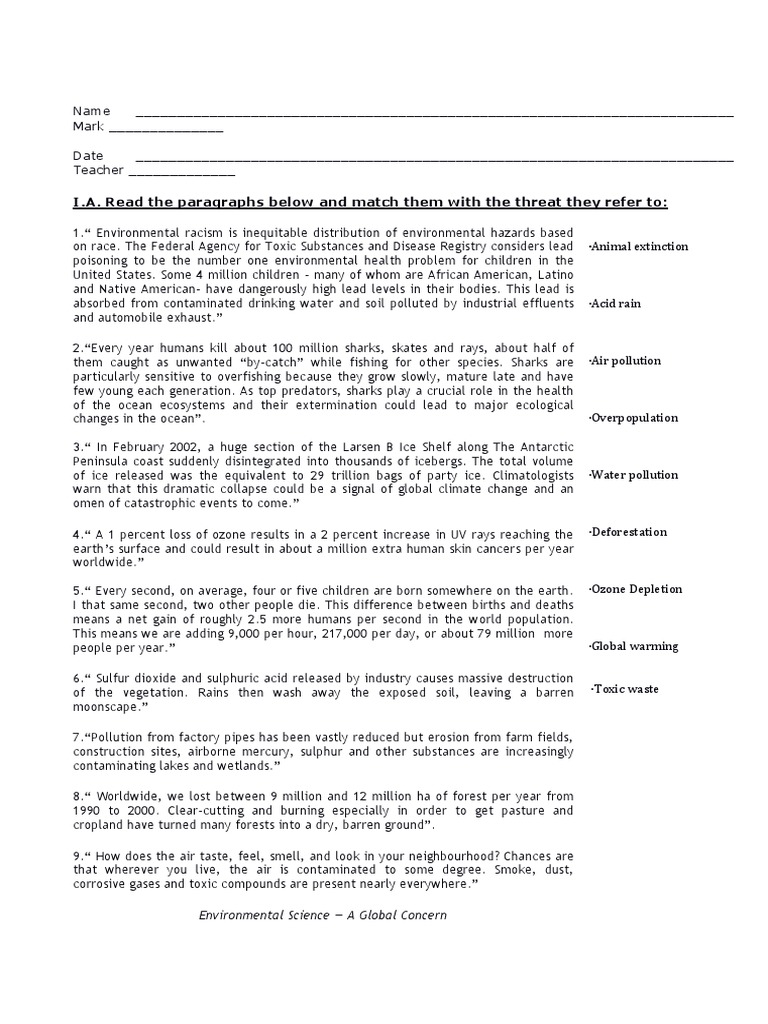 I.A. Read The Paragraphs Below and Match Them With The Threat They ...