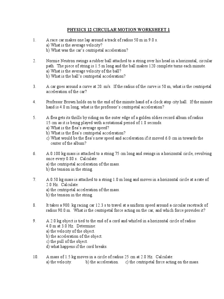 Physics Circular Motion Exercises | PDF | Acceleration | Speed
