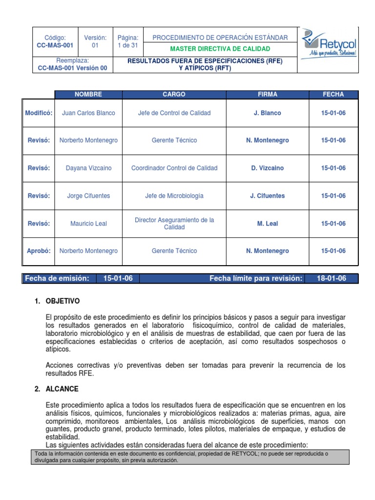Procedimiento RFE y RFT en Calidad | PDF | Laboratorios | Muestreo ...