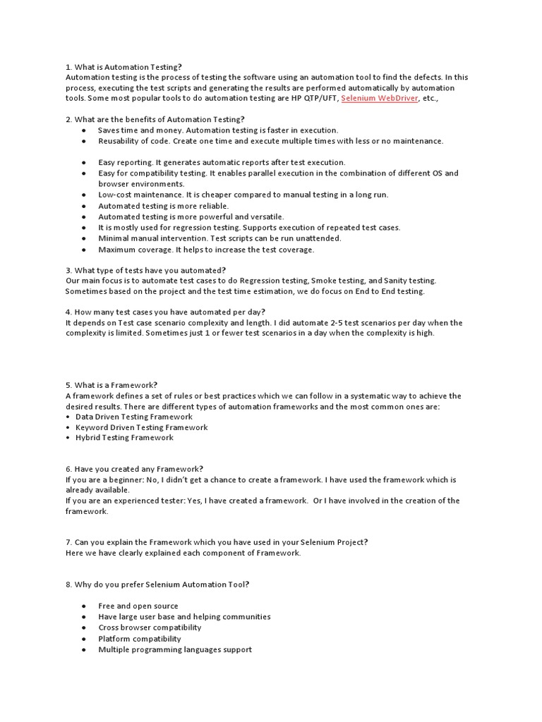 Selenium Interview Questions Pdf Selenium Software Computer