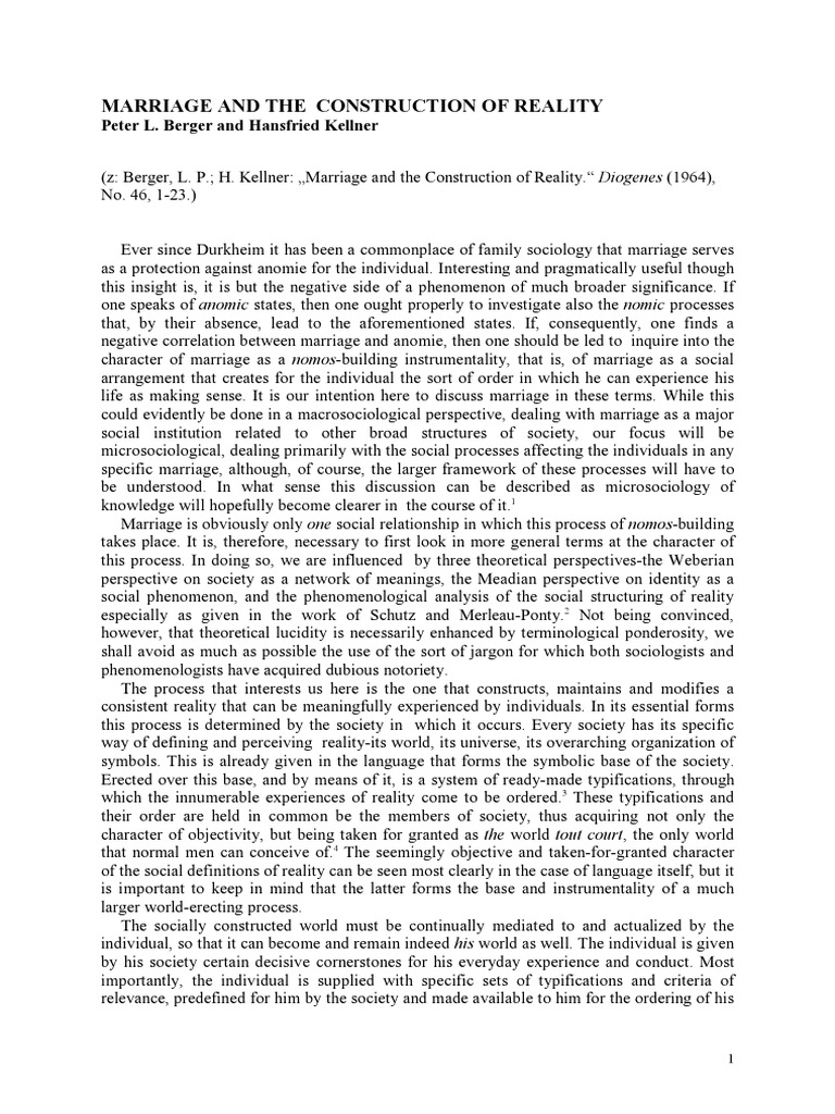 Marriage as a Reality-Building Process | PDF | Sociology | Family