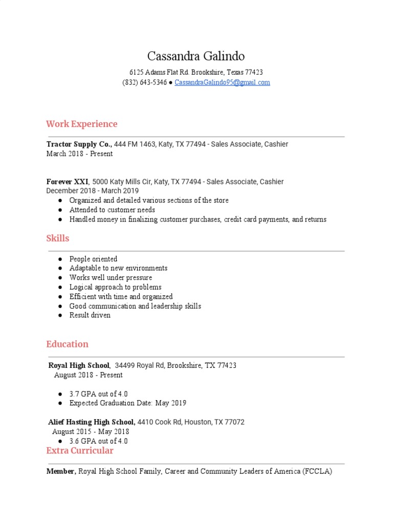 Cassandra Galindos Resume | PDF
