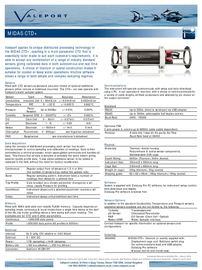 Valeport - MIDAS CTD+ Datasheet | PDF | Sensor | Usb