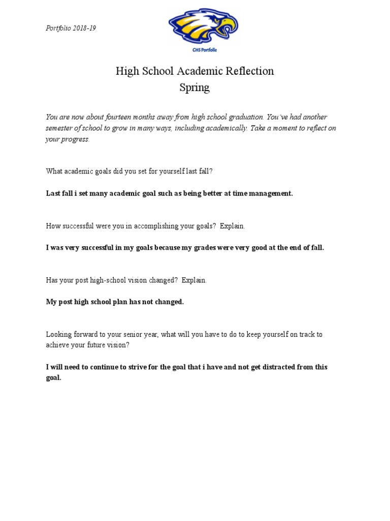 Spring High School Academic Reflection-Tyler Ruys | PDF