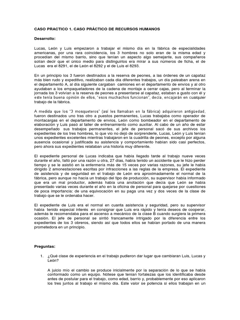 CASO PRACTICO Deber Talento Humano | PDF | Agitación | Violencia