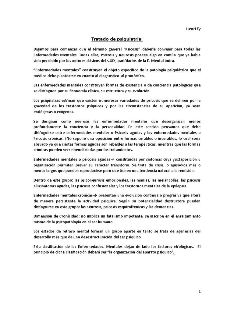 Henry Ey-Tratado de Psiquiatria | PDF | Neurosis | Depresión (estado de ...