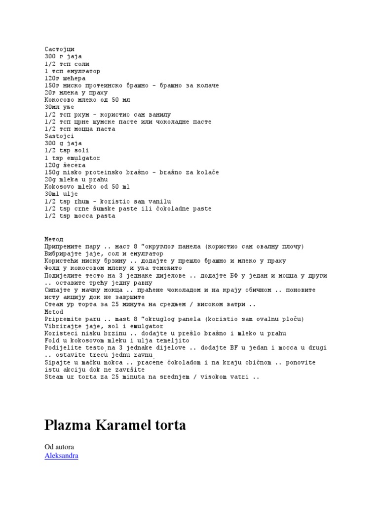 Čokoladna Torta I Plazma Karamel Torta | PDF