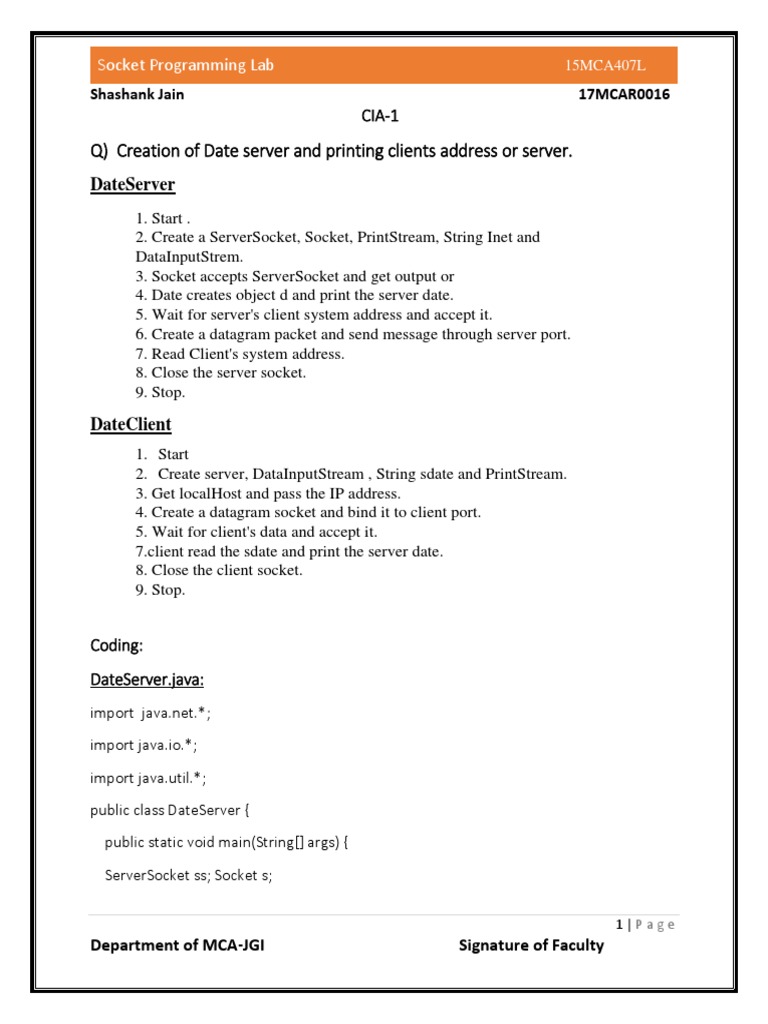 Q) Creation of Date Server and Printing Clients Address or Server | PDF | Port (Computer ...