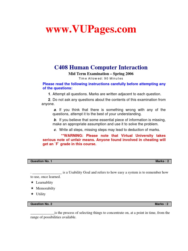 Cs408 Mid Spring 2006 | PDF | Usability | Human–Computer Interaction