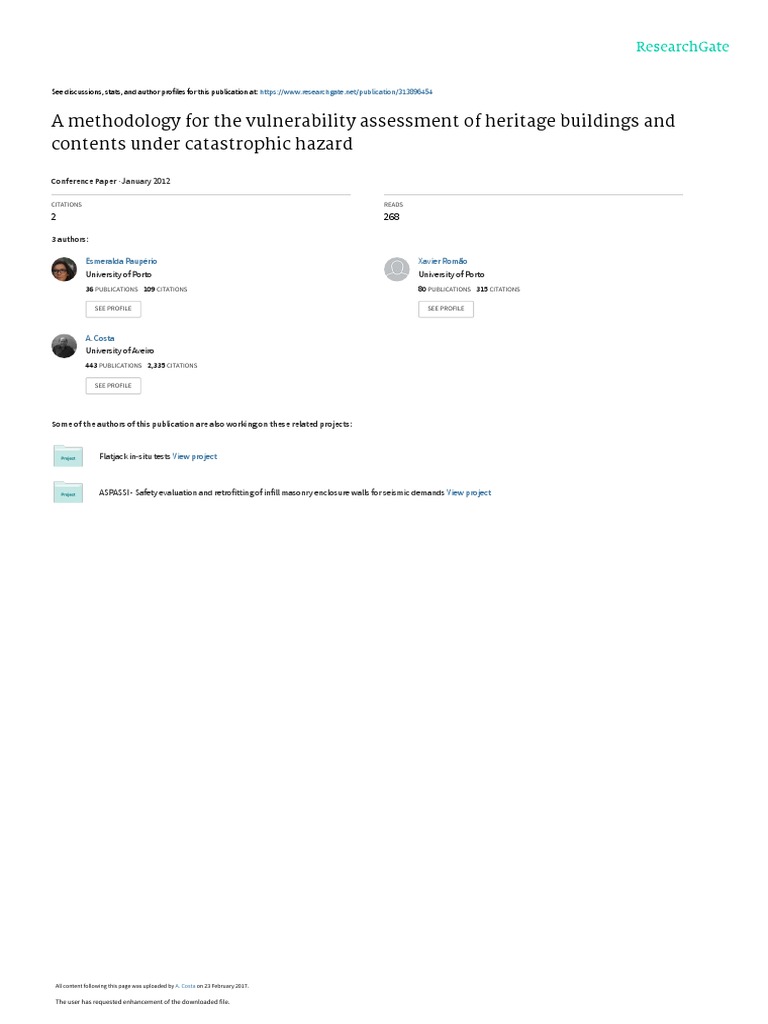 A Methodology For The Vulnerability Assessment of Heritage Buildings ...