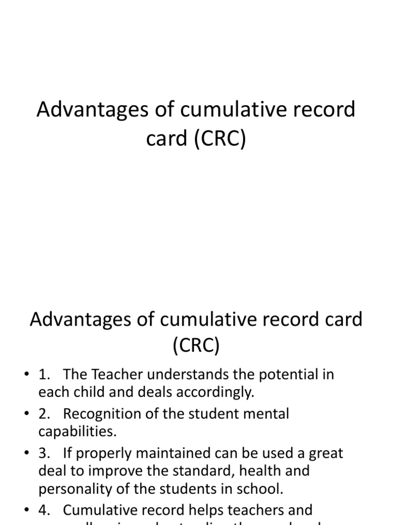 Advantages of Cumulative Record Card (CRC) | PDF