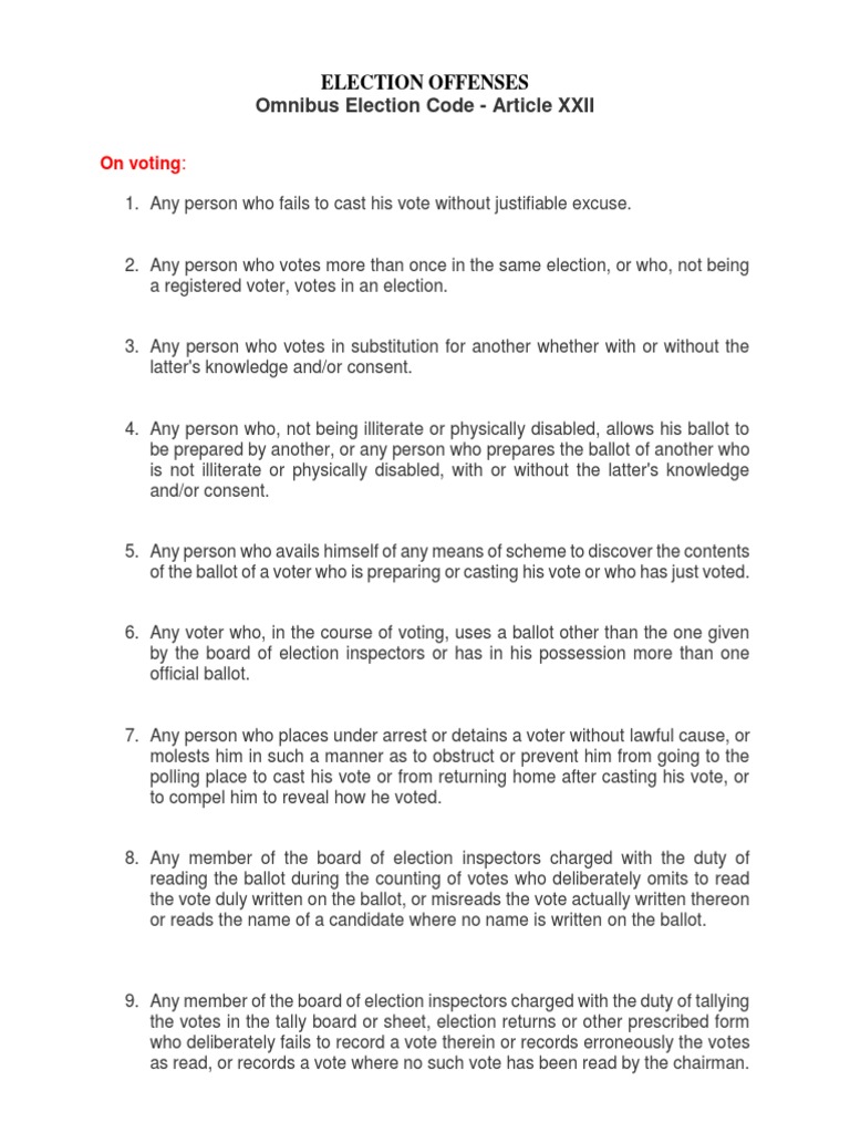 Election Offenses | PDF | Polling Place | Ballot