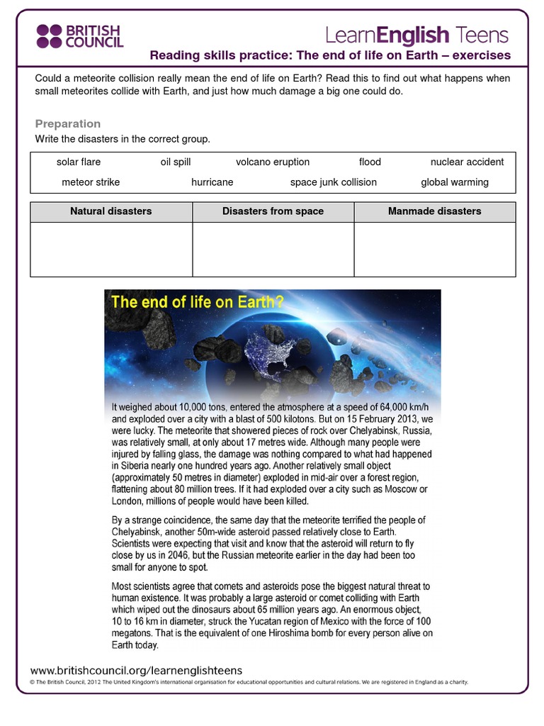 Reading@the End of Life On Earth - Exercises | PDF | Natural Disasters ...