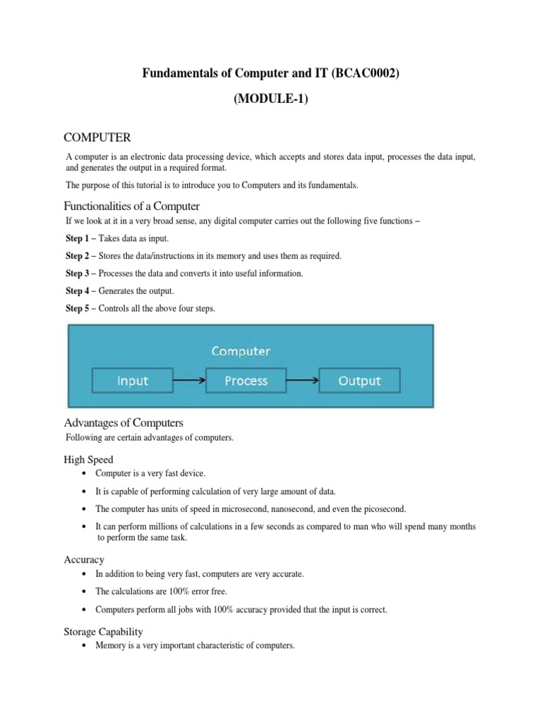 Computer: Fundamentals of Computer and IT (BCAC0002) (MODULE-1) | PDF | Random Access Memory ...