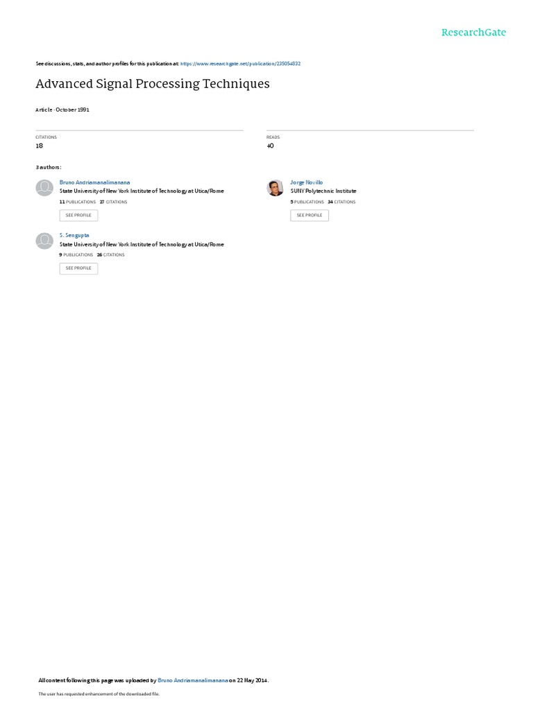 Advanced Signal Processing Techniques PDF | PDF | Artificial Neural ...