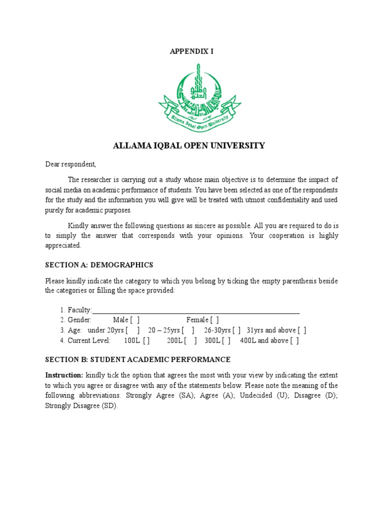 Allama Iqbal Open University: Appendix I | PDF | Sample Size ...