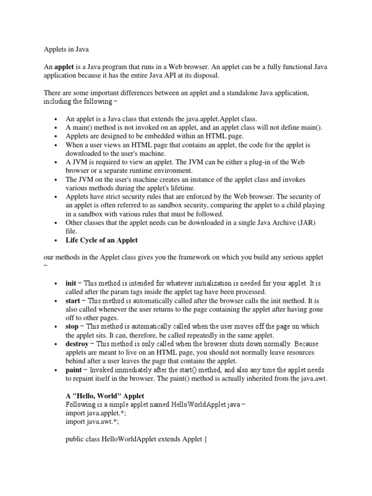 Applets In Java Download Free Pdf Java Programming Language Java Virtual Machine