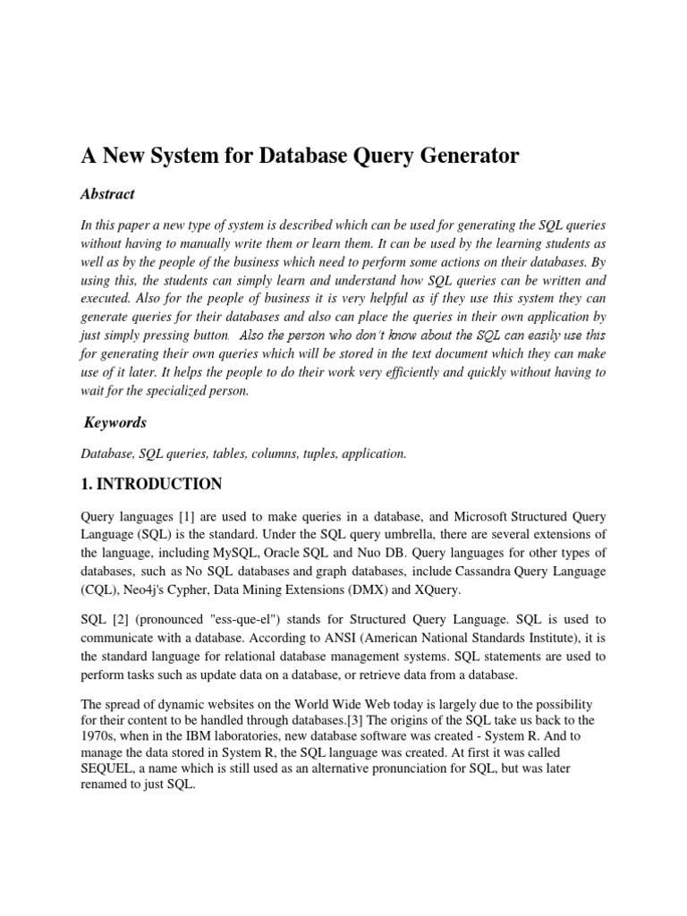 A New System For Database Query Generator | PDF | Sql | Databases