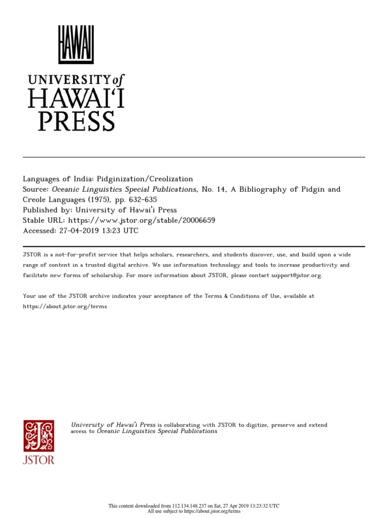 Pidginization and Creolization in India | PDF | Languages Of India ...