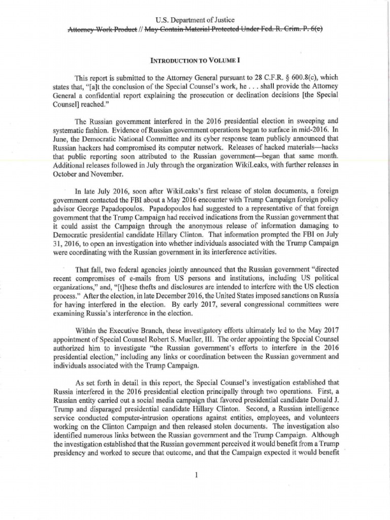 Mueller Report Summaries | PDF | Wiki Leaks | Donald Trump