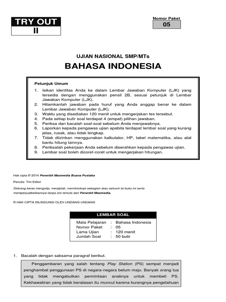 TRY OUT Bahasa Indonesia | PDF