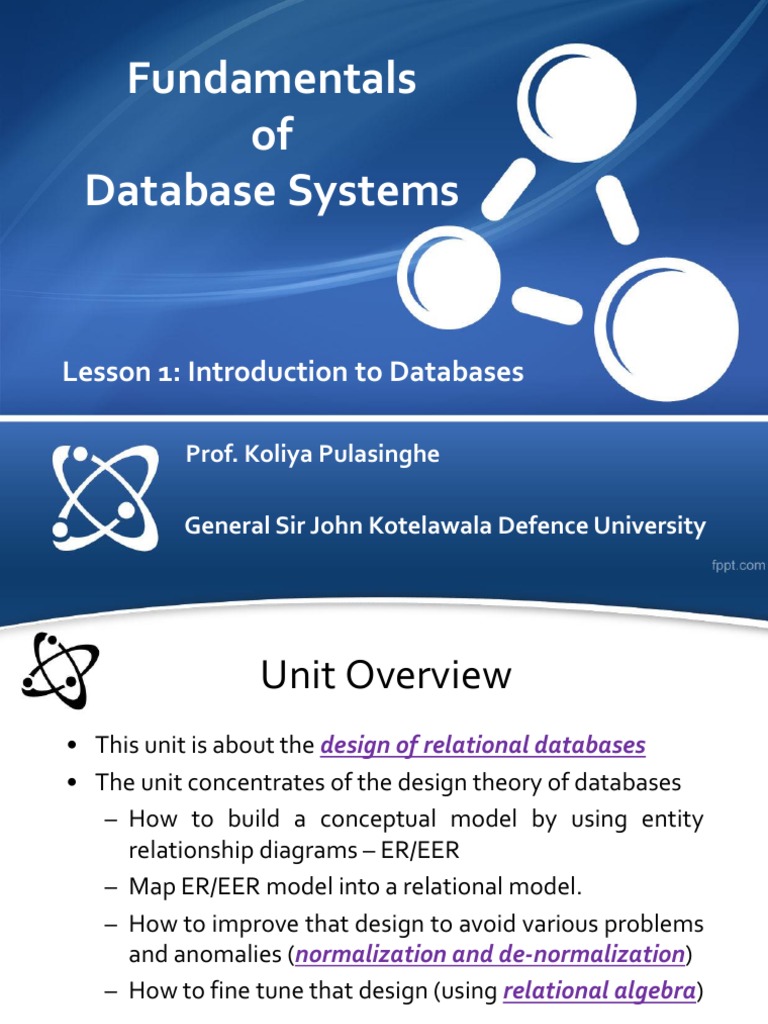 Fundamentals of Database Systems: Lesson 1: Introduction To Databases ...