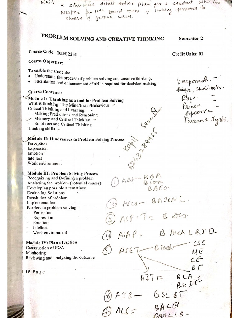 Problem Solving & Critical Thinking Syllabus | PDF