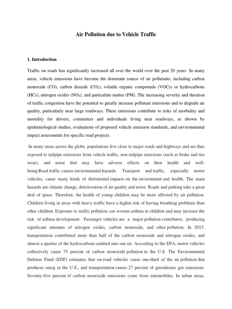Air Pollution Due To Vehicle Traffic | PDF | N Ox | Air Pollution