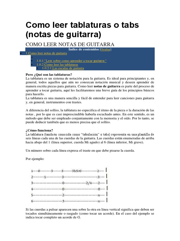 Como Leer Tablaturas o Tabs | PDF | Escala (música) | Guitarras