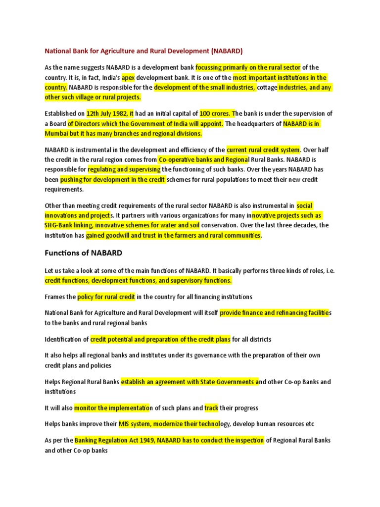 National Bank For Agriculture and Rural Development (NABARD) | PDF ...