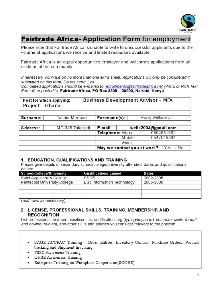 Fairtrade-Africa Application Form | PDF | Cargo | Logistics