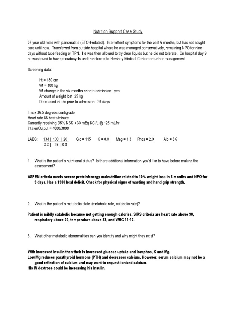 Nutrition Support Internship Case Study 1 | PDF | Nutrition | Diet ...