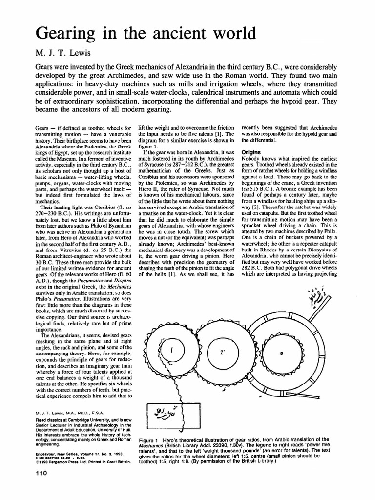 History of Gears in Ancient Engineering | PDF | Gear | Mechanical ...