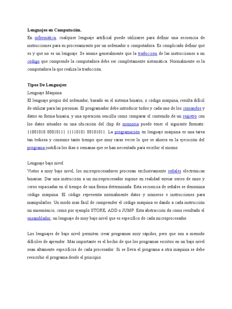 Lenguajes en Computación | PDF | Lenguaje de programación | Programa de ...