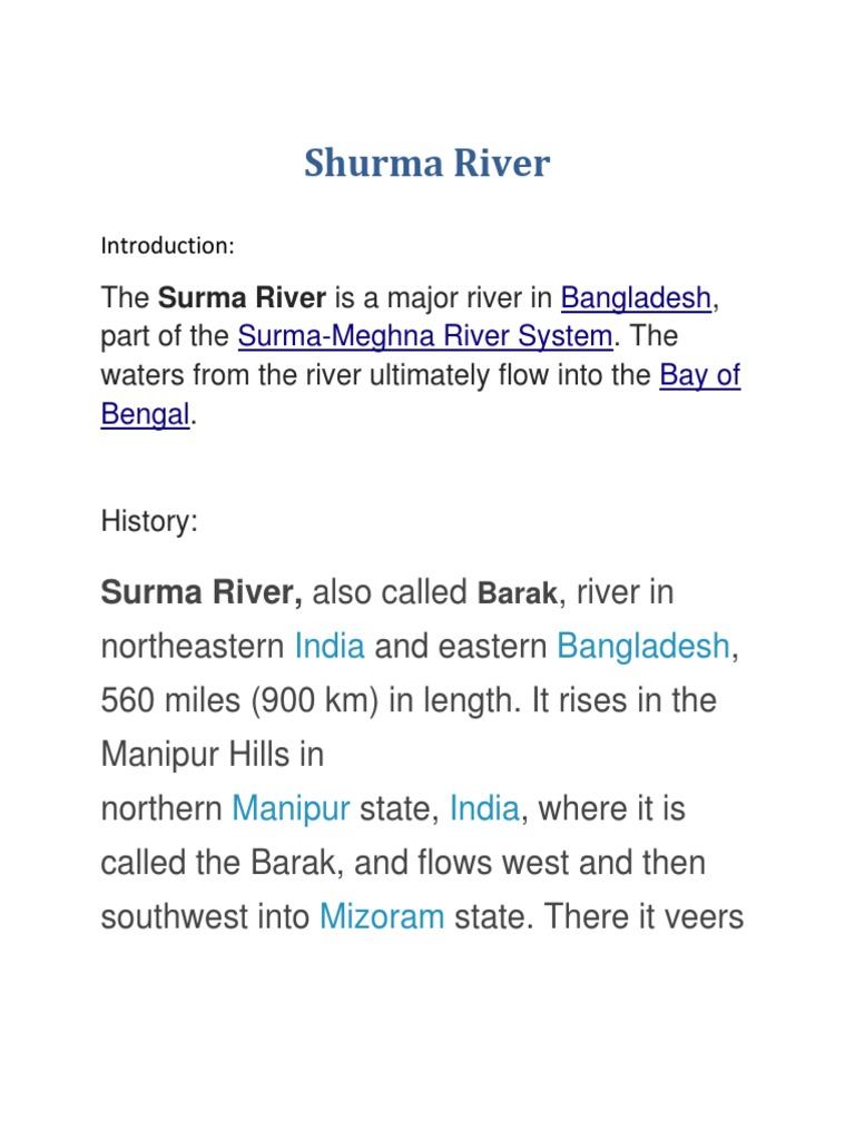 Shurma River: Surma River, Also Called | PDF