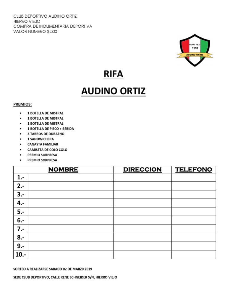 Formato de rifa en excel - Imagui