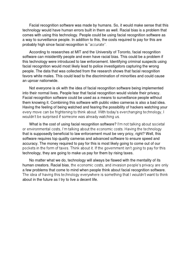 Facial Recognition Essay | Download Free PDF | Surveillance | Privacy