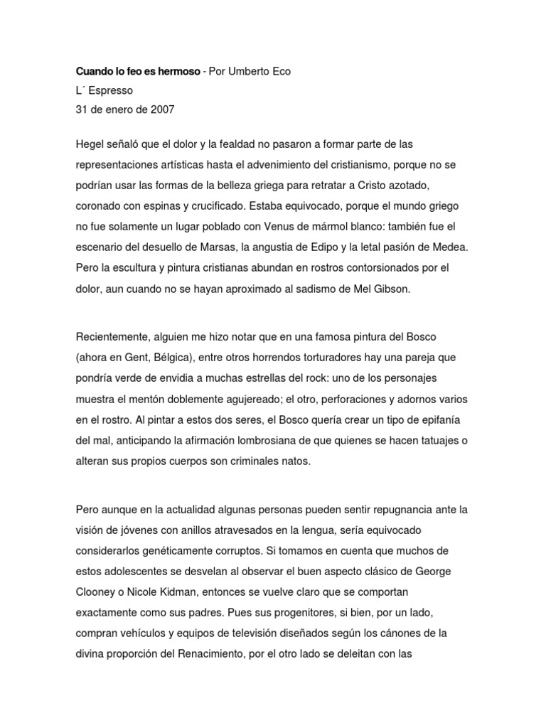 Fealdad y Belleza en el Arte y Cultura | PDF | Belleza