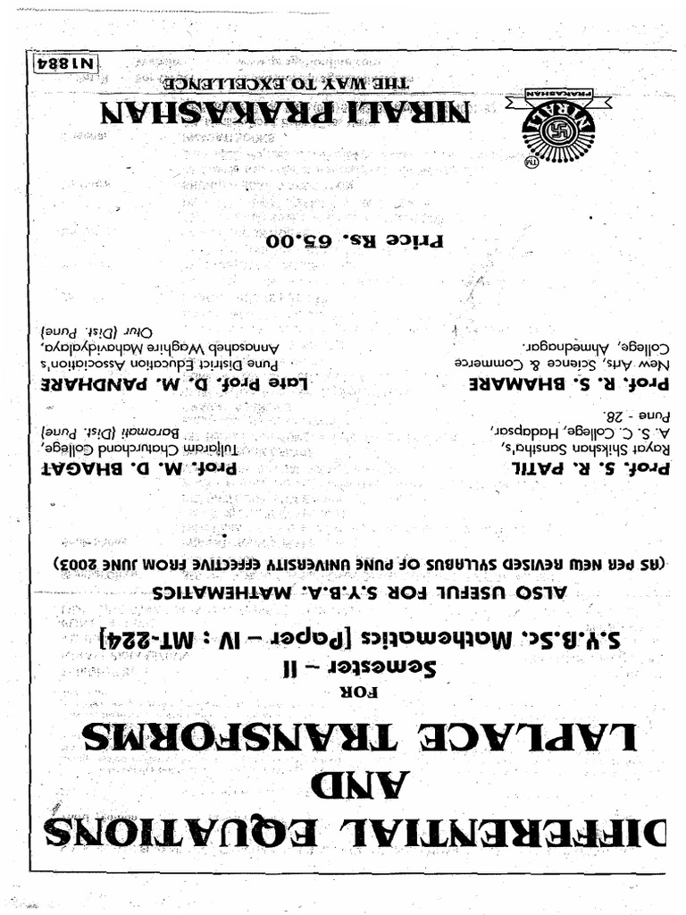 Diff Equation and Laplace Transform Nirali Prakashan BSC Book PDF | PDF