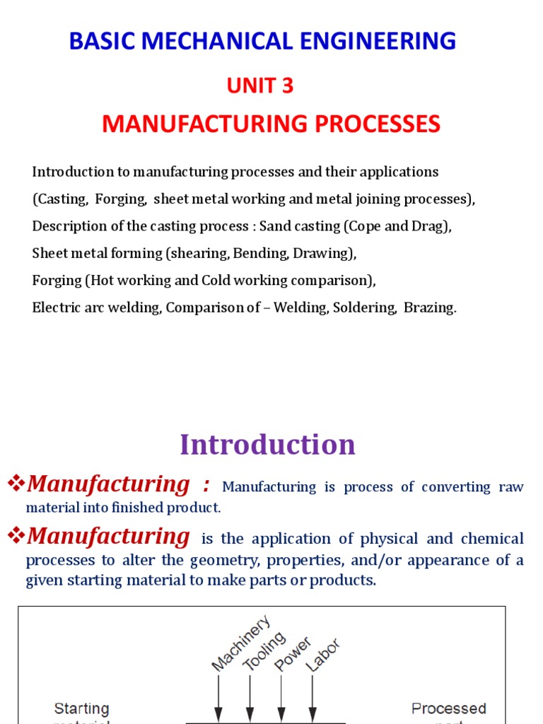 Basic Mechanical Engineering: Manufacturing Processes | PDF | Forging | Welding