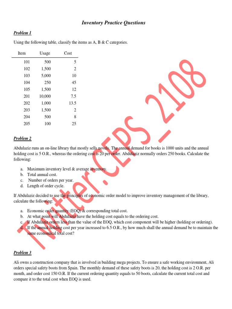 Inventory Problems CH13 | PDF | Inventory | Economics