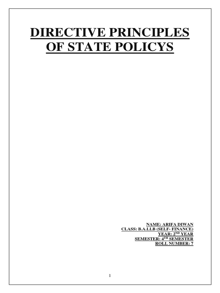 Directive Principles Of State Policys | Political Charters | Legal ...