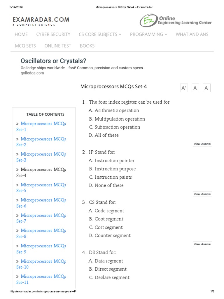Microprocessors MCQs Set-4 ExamRadar PDF | PDF | Multiple Choice | Microprocessor